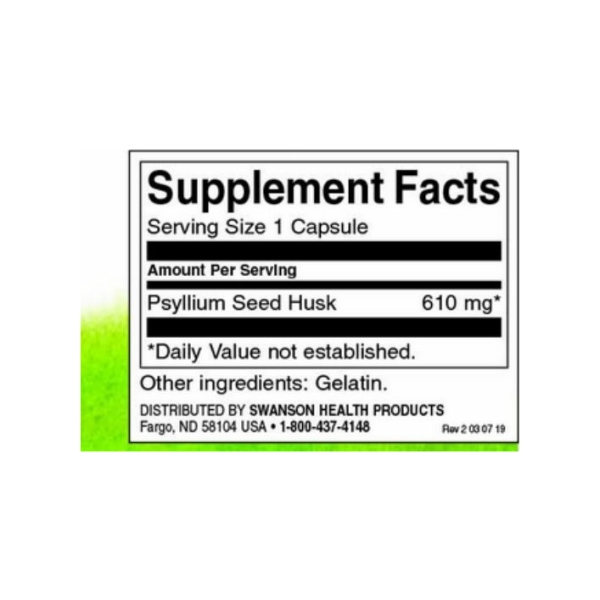 Psyllium Husks psyllium rubio o Ispaghul 100 caps 610mg swanson USA ...