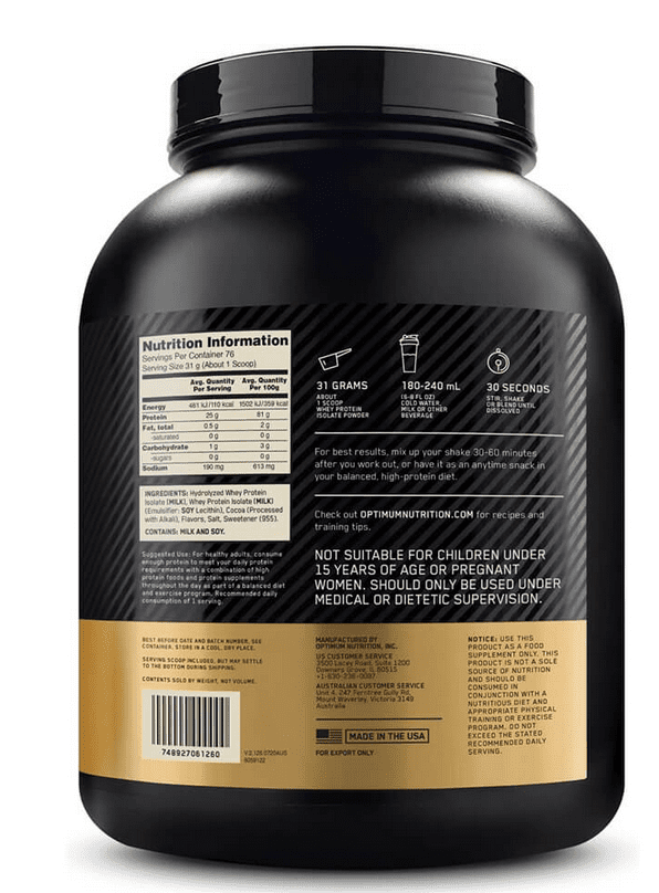 Optimum Nutrition Gold Standard 100% Isolate Proteina 5 Lb - BS Nutrition