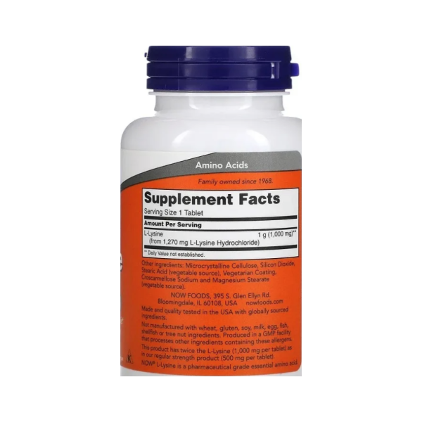 L-lisina lisina 1000 Mg 100 Tabletas now food suplements - BS Nutrition